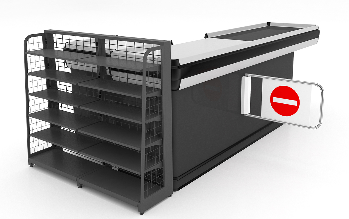 Mostrador de caja de supermercado simple con cinta transportadora ...